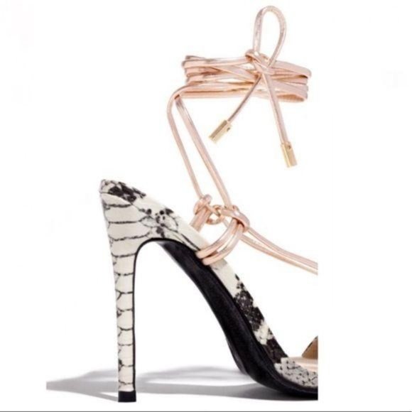 Sole Jealous | Shoes | Pointy Toe Ankle Wrap Heel In Snake Rose Gold ...